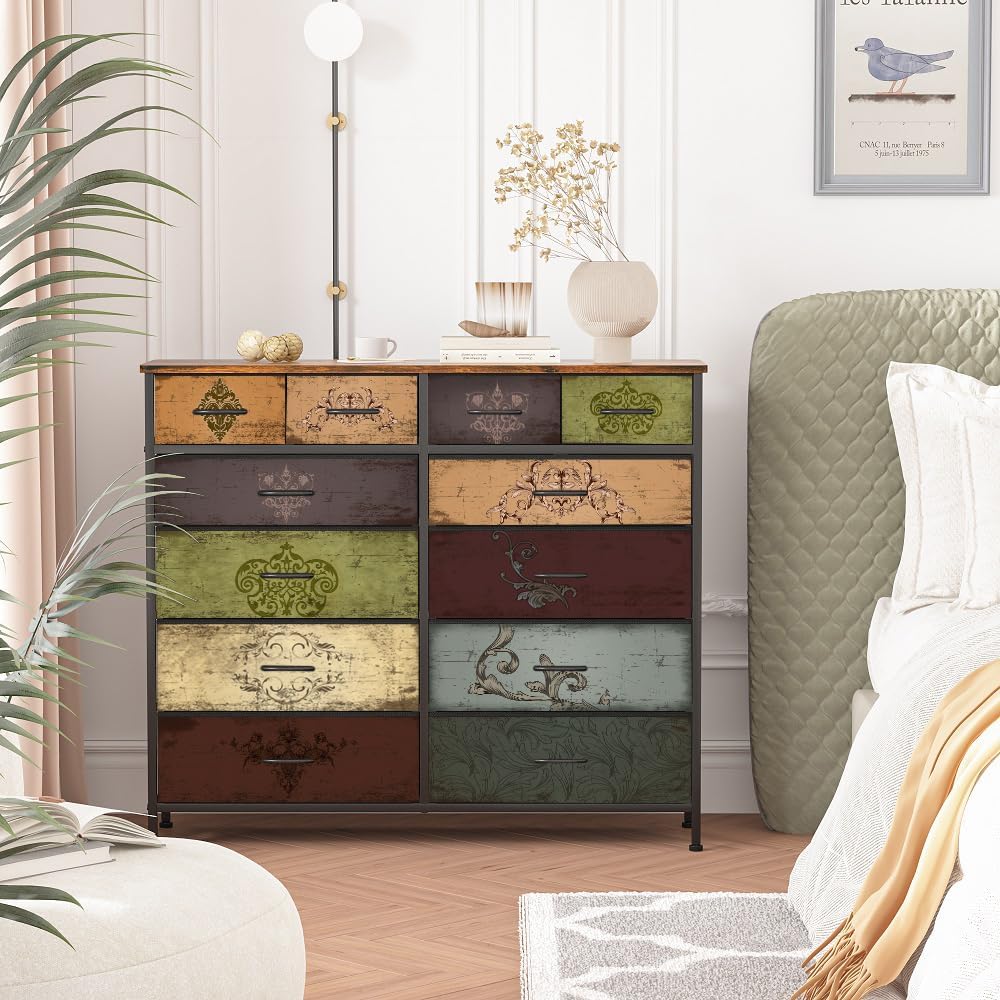 Dresser for Bedroom with 12 Drawers, Tall Fabric Drawer Dresser (Patte ...